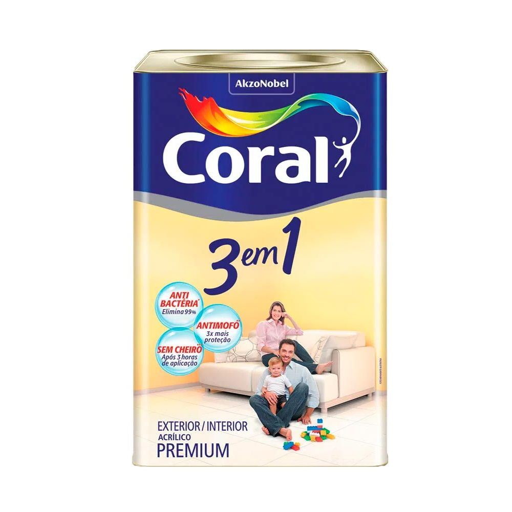 Tinta Acrílica Fosca 3 em 1 18L Palha CORAL/ REF. 5202107